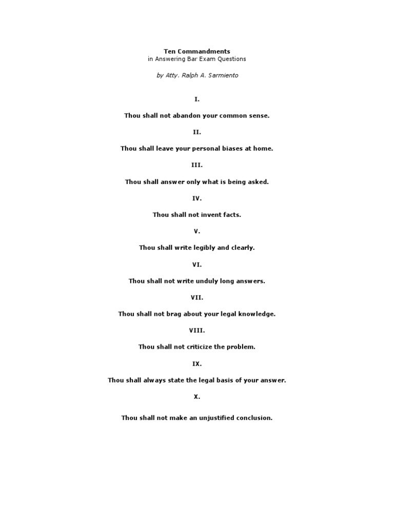 Bar Exam Answering Guidelines | PDF