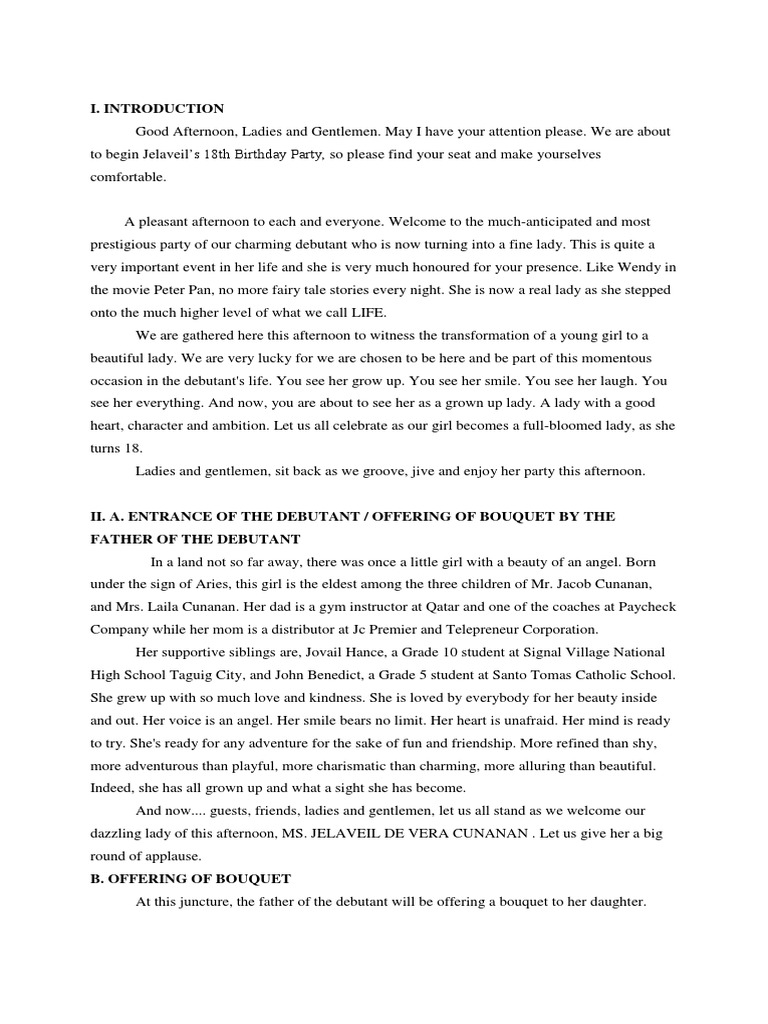 Debut Emcee Script Jelai Autosaved | PDF | Birthdays