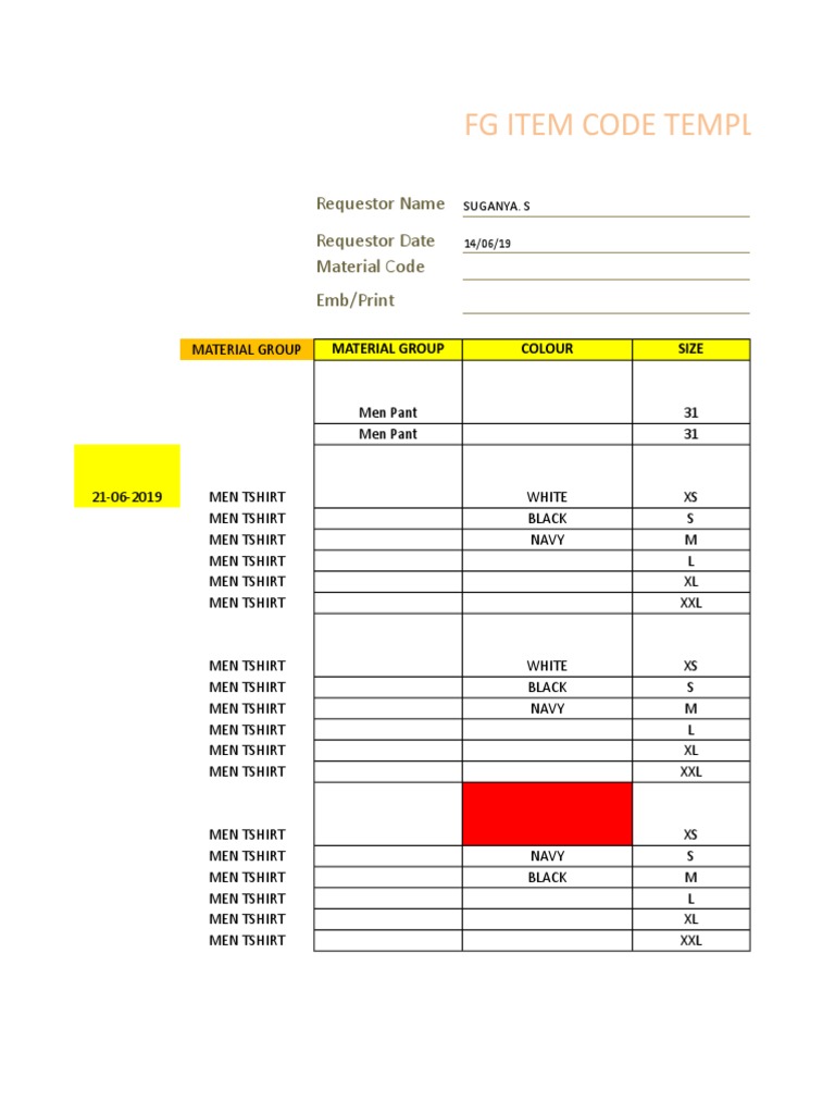 FG Item Code Creation | PDF | T Shirt | Shirt