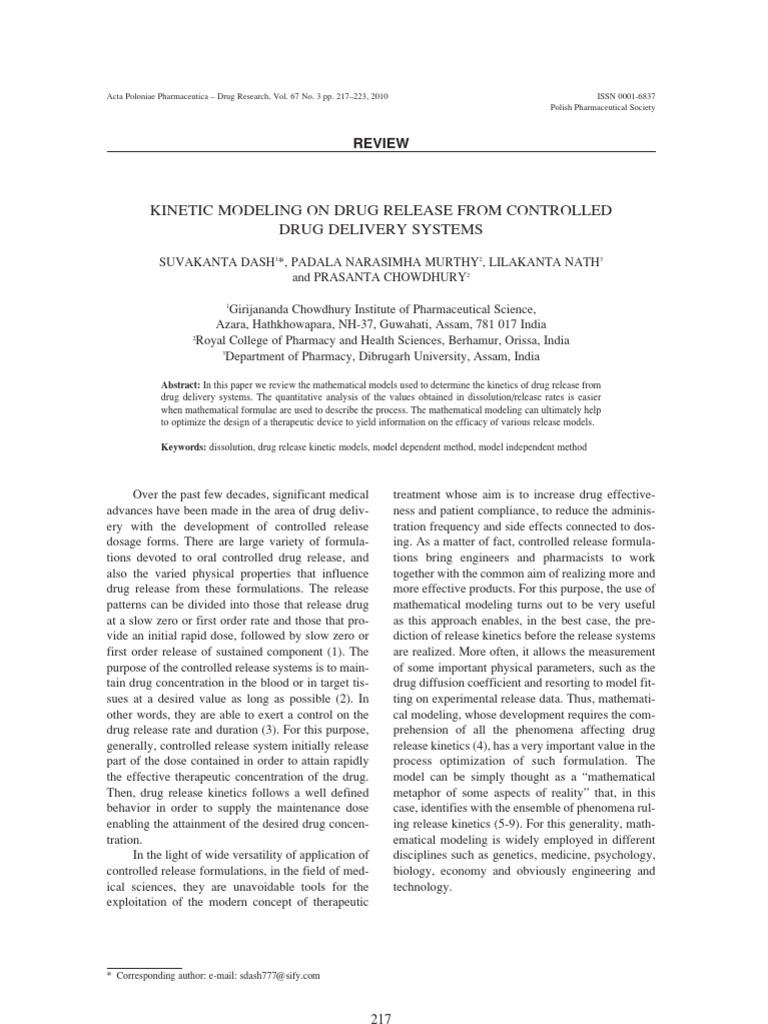 Drug Release Kinetics Models | PDF | Regression Analysis | Solubility