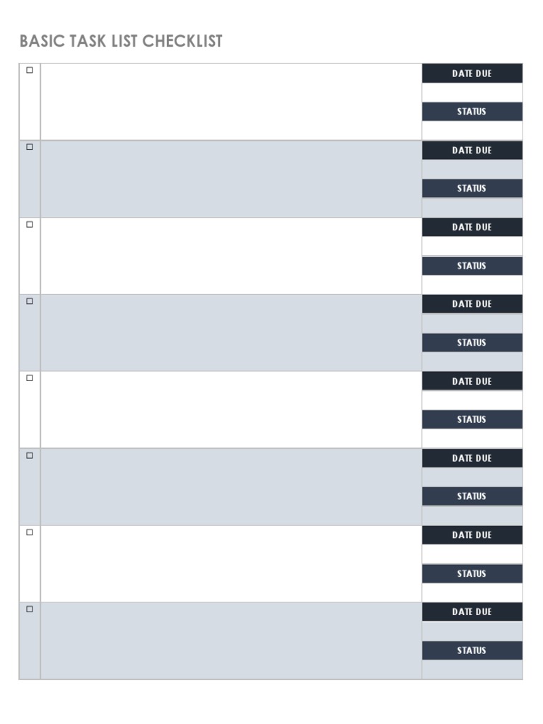 Basic Task List Checklist: Date Due | PDF