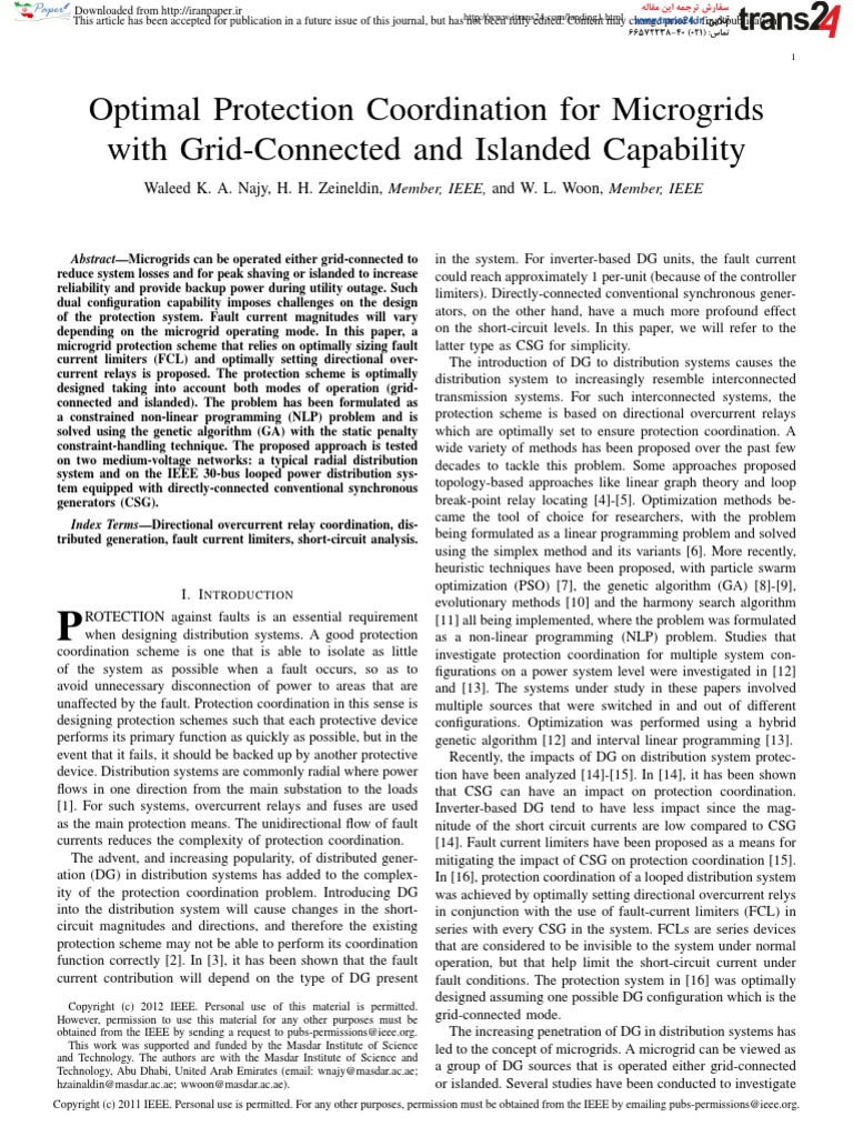 Optimal Protection Coordination For Microgrids With Grid-Connected and Islanded Capability | PDF ...