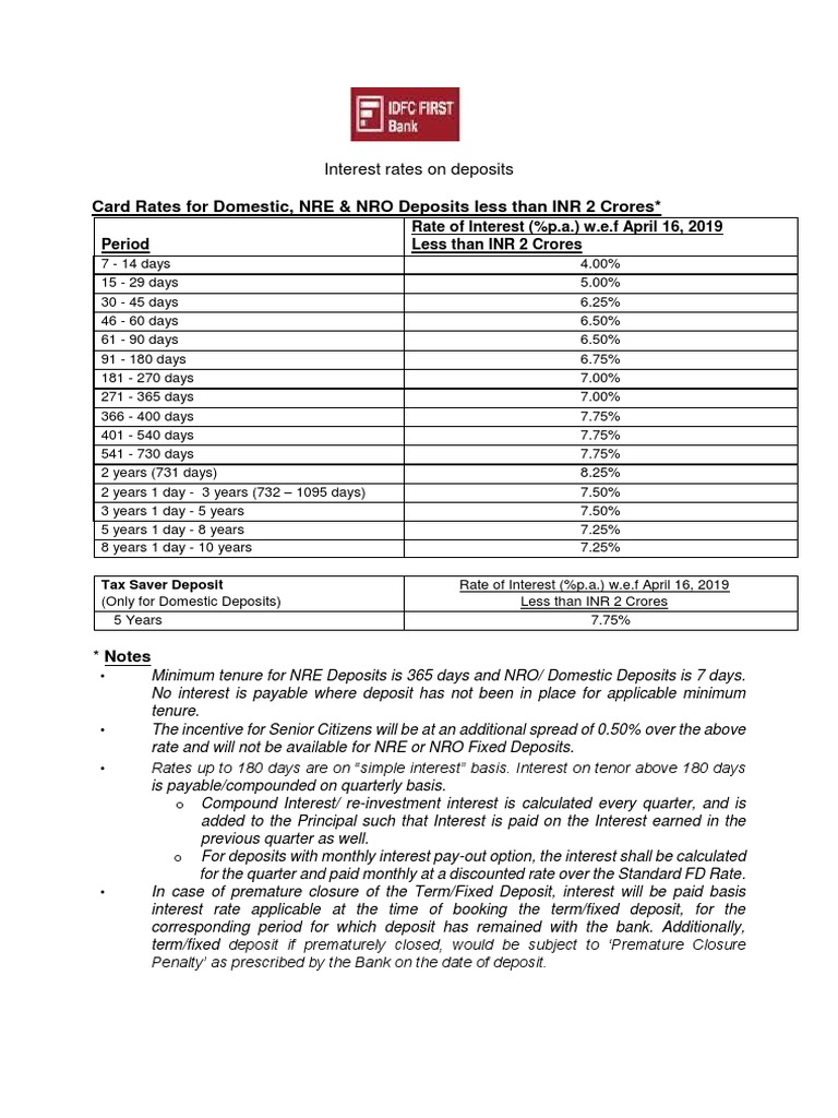 HDFC NRE & FCNR Deposit Rates Update | PDF | Interest | Reserve Bank Of ...