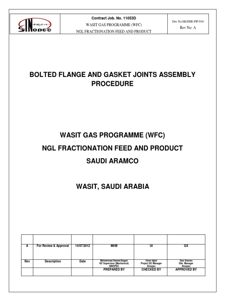Flange and Gasket Assembly Procedure | PDF | Pipe (Fluid Conveyance ...