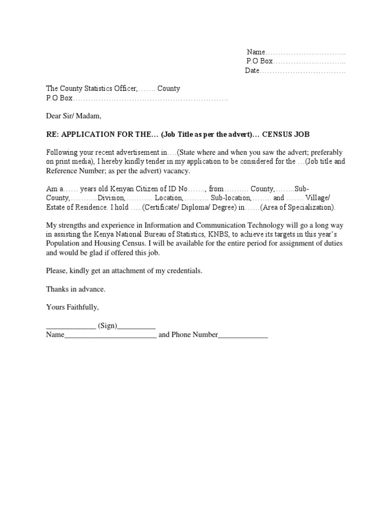 RE: APPLICATION FOR THE (Job Title As Per The Advert) CENSUS JOB | PDF