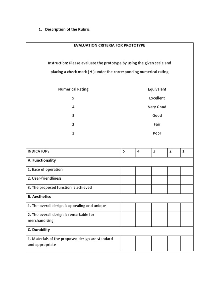 Prototype Evaluation Criteria Rubric | PDF