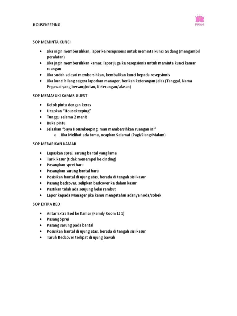 Sop Housekeeping | PDF