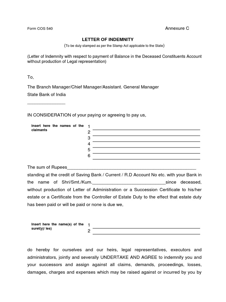 Letter of Indemnity | PDF | Indemnity | Business Law