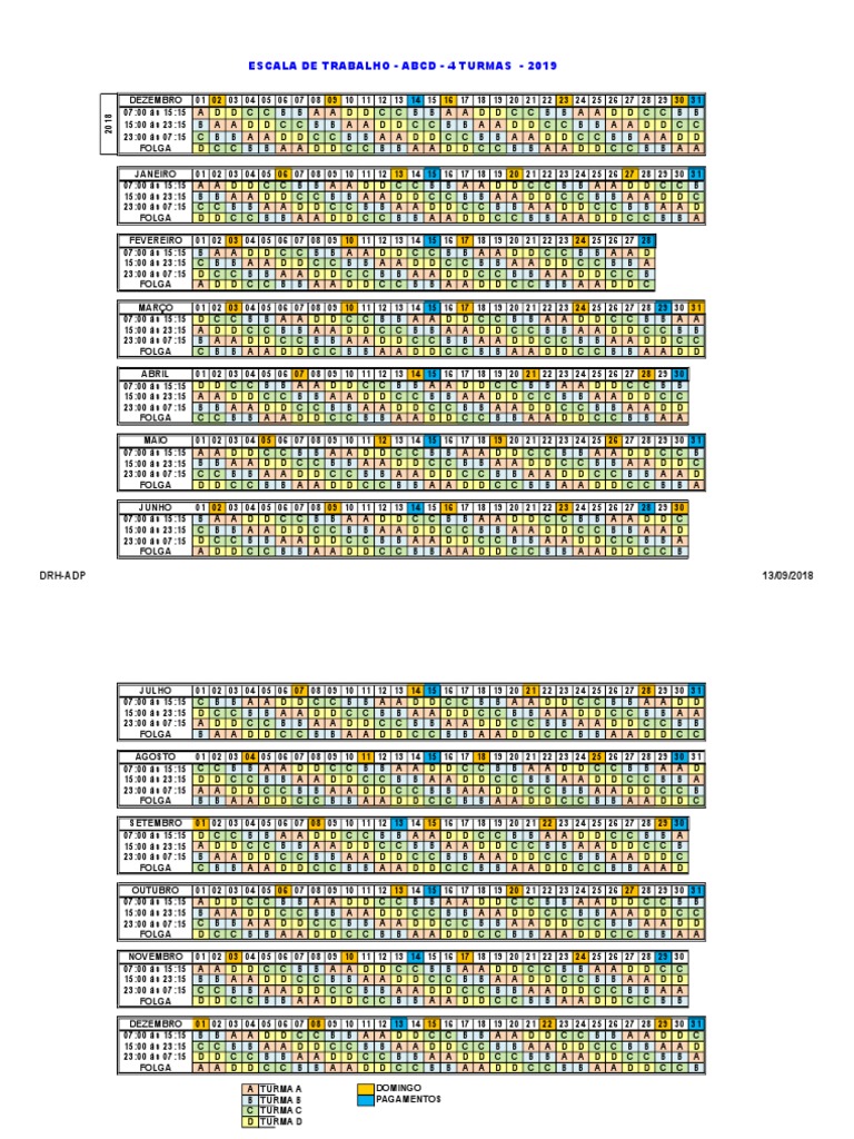Escala de Trabalho 2019: Turnos ABCD | PDF | Esportes