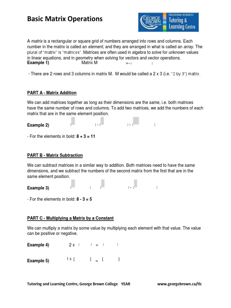 Basic Matrix Operations Explained | PDF | Matrix (Mathematics) | Matrix ...