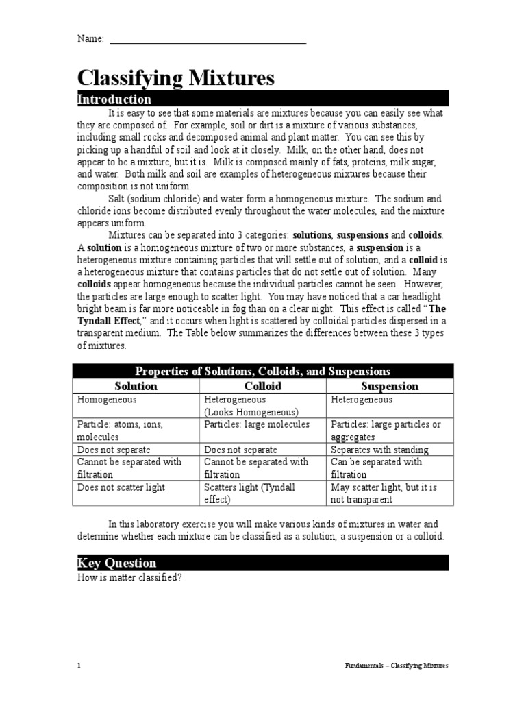 Lab - Classifying Mixtures | PDF | Mixture | Solution