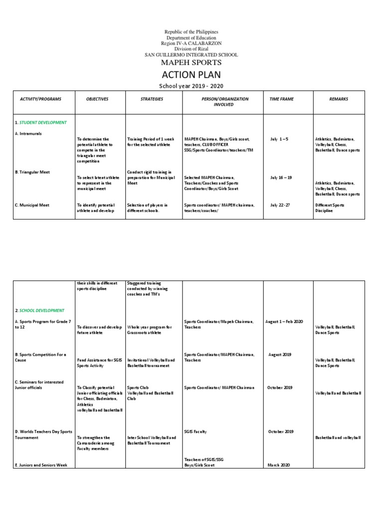 Sports Activity Plan Orig | PDF | Sports | Hobbies