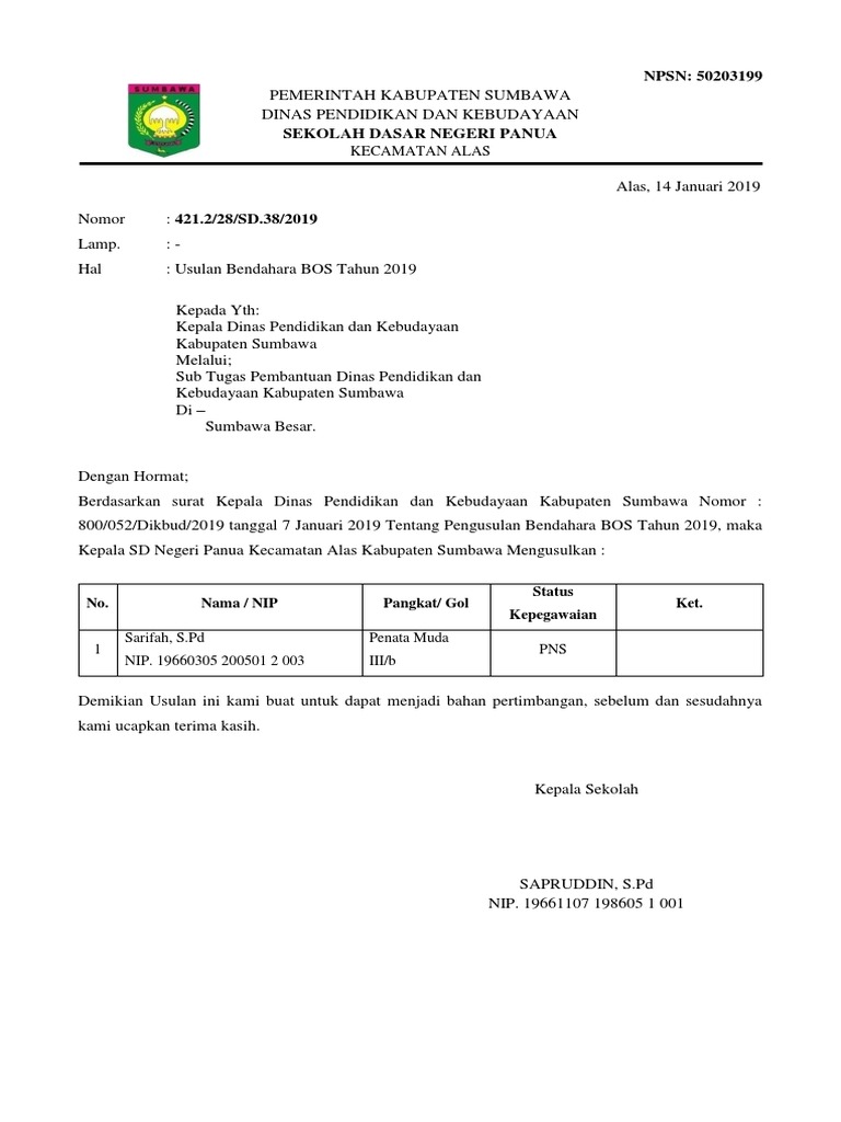 Surat Pengajuan Bendahara-1 | PDF