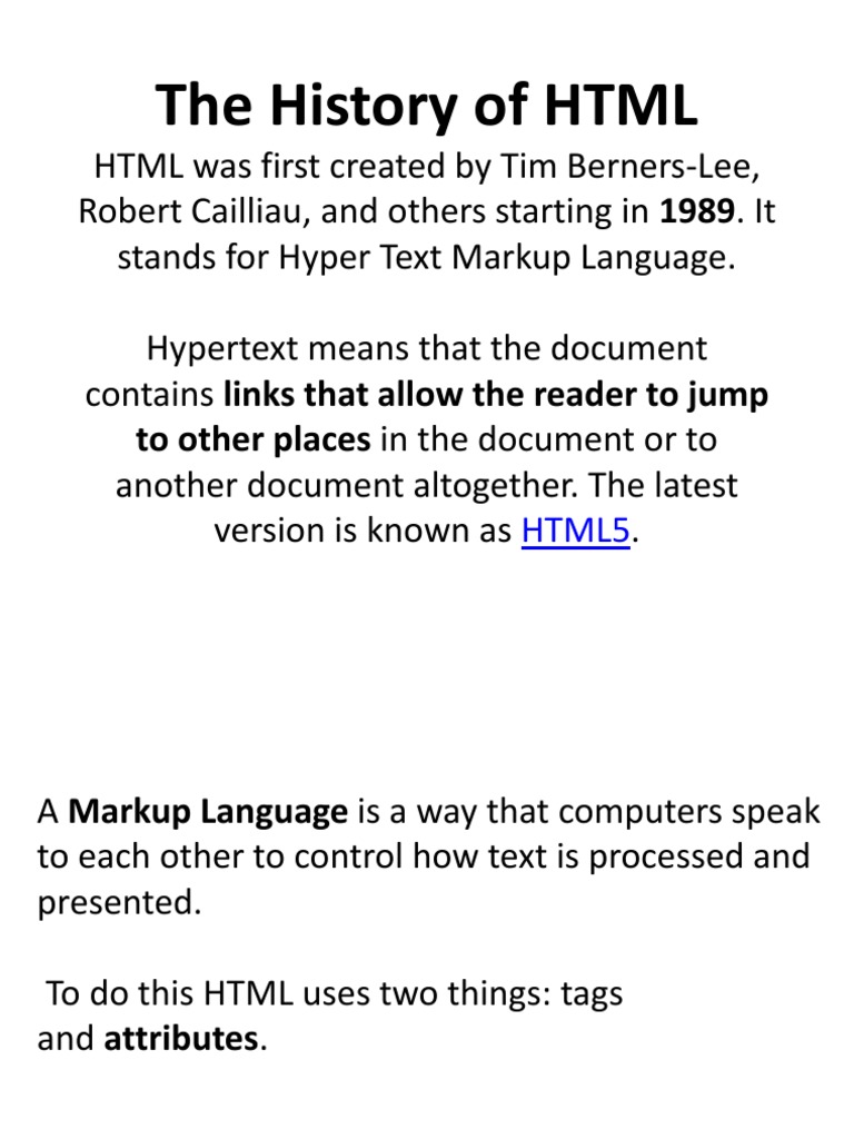 The History of HTML: To Other Places in The Document or To | PDF | Html ...