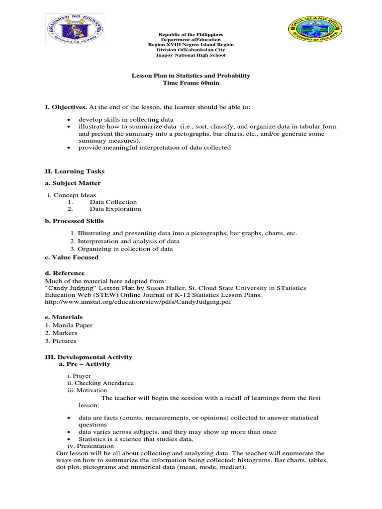 Lesson Plan on Statistics and Probability Data Analysis | PDF ...