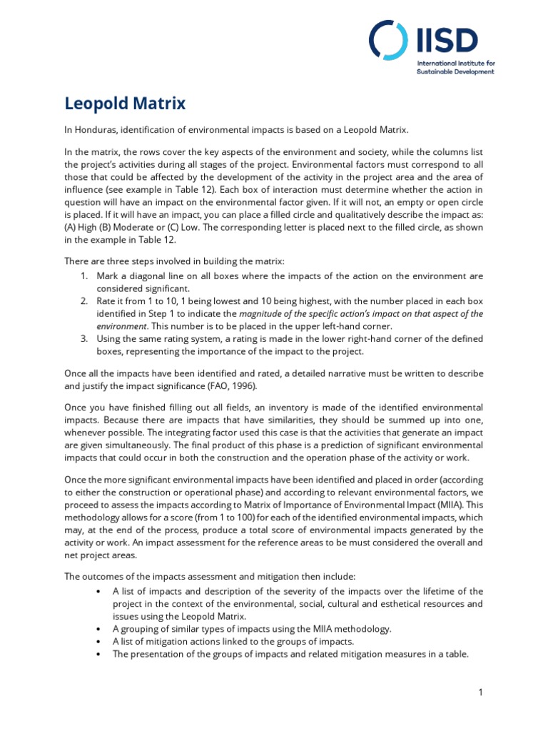 Leopold Matrix PDF | Download Free PDF | Environmental Impact ...