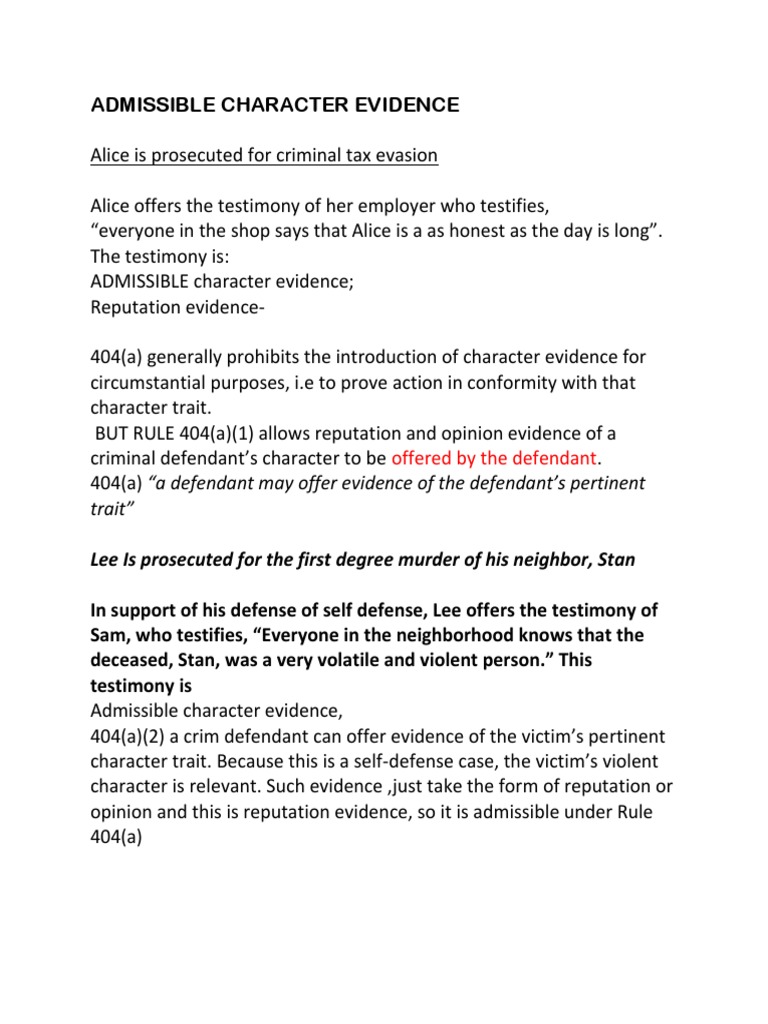 Admissible:Inadmissible Character Evidence | PDF | Witness | Testimony Admissible:Inadmissible Character Evidence | PDF | Witness | Testimony