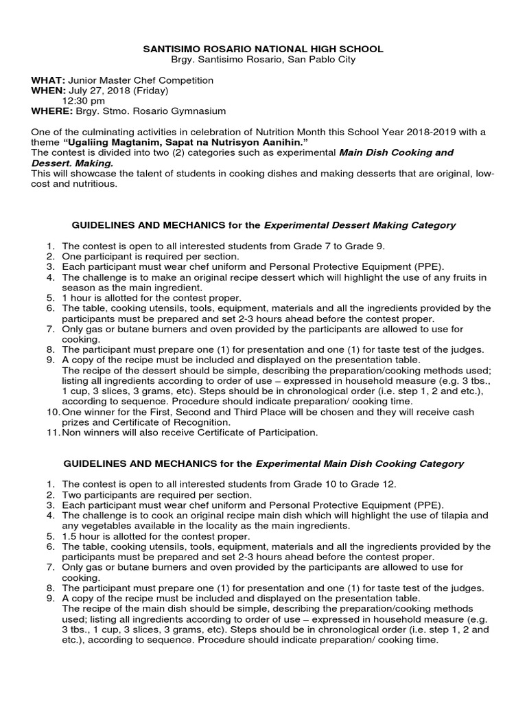 Guidelines For Nutrition Month Cooking Contest | PDF | Recipe | Cooking