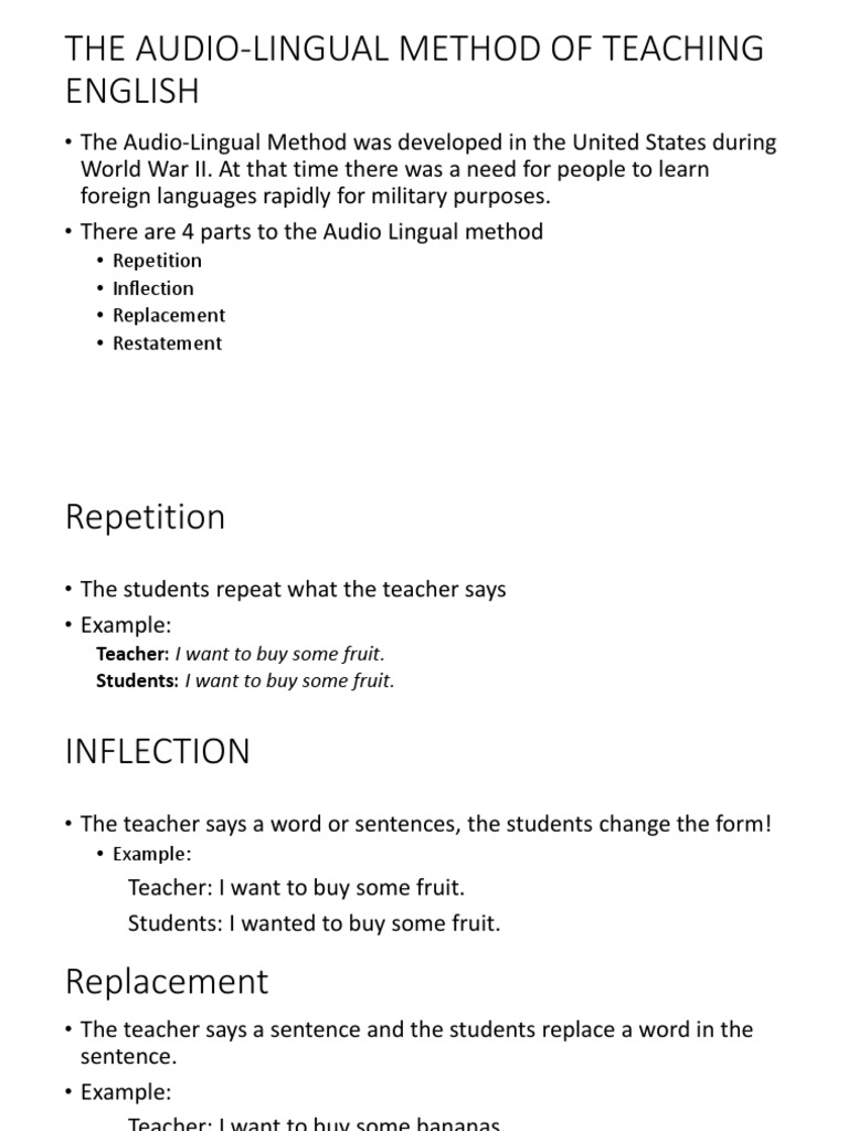 The Audio-Lingual Method of Teaching English | PDF | Language Arts ...
