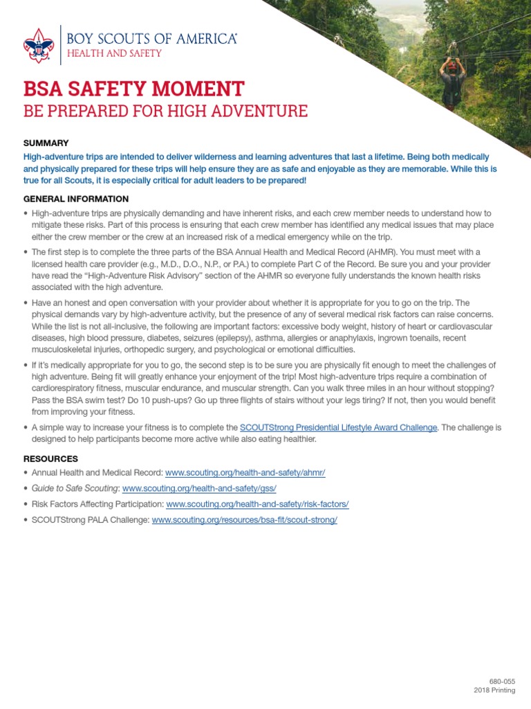 BSA 680-055 - BSA Safety Moment - Be Prepared For High Adventure PDF ...