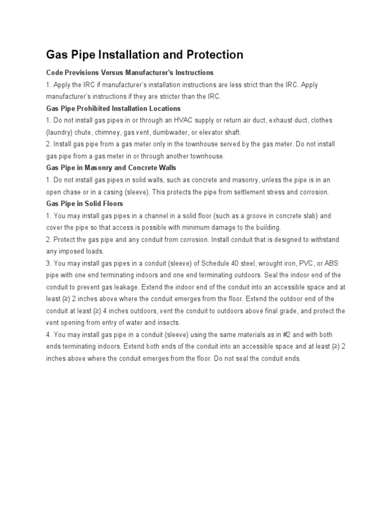 Gas Pipe Installation and Protection: Code Provisions Versus ...