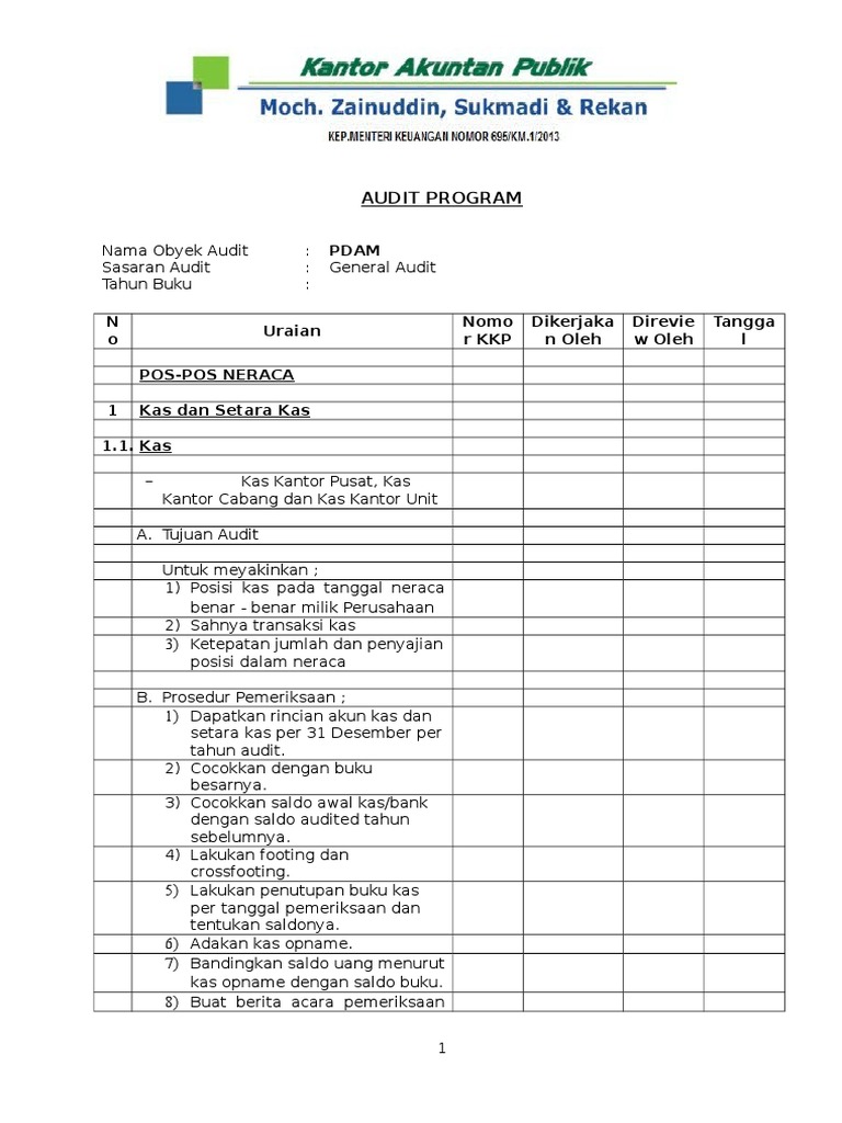 Lampiran 5 - Program Audit (PDAM-REVISI) | PDF