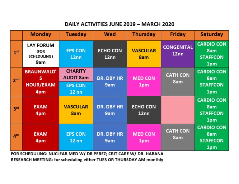 Daily Activities Schedule: June 2019 - March 2020 | PDF
