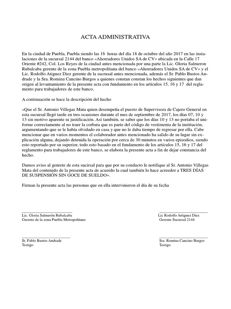 Ejemplo Carta Administrativa | PDF | Violencia | Agitación