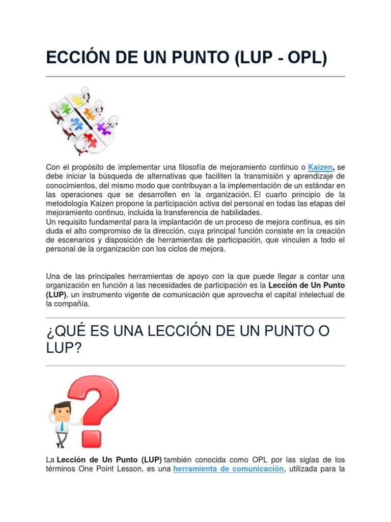 Lección de Un Punto (LUP) en Kaizen | PDF | Gestión de recursos humanos ...