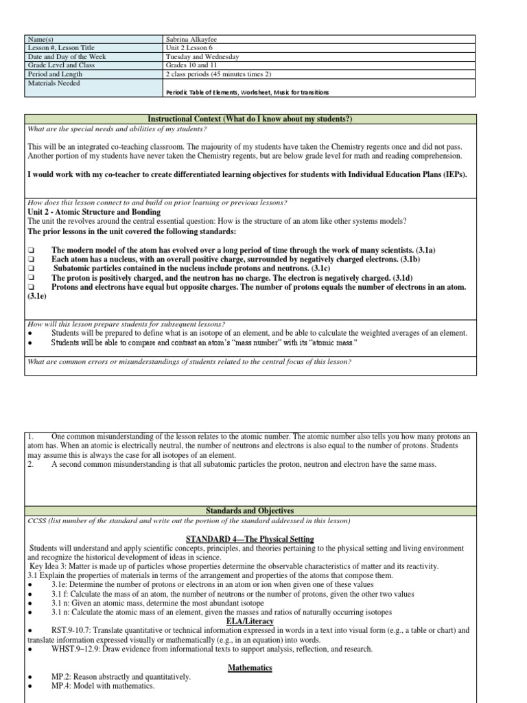 Sabrina Alkayfee Lesson Plan Edu-2000t | Download Free PDF | Atoms | Proton