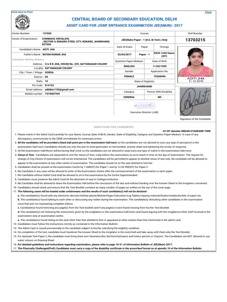 Admit Card PDF | PDF