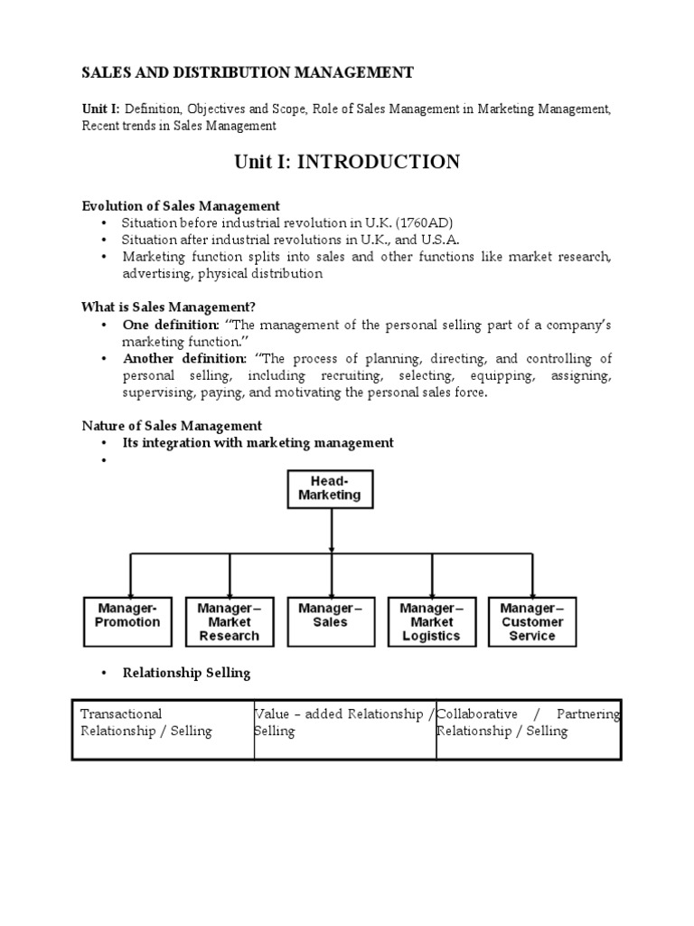Unit I: Introduction: Sales and Distribution Management | PDF | Sales ...