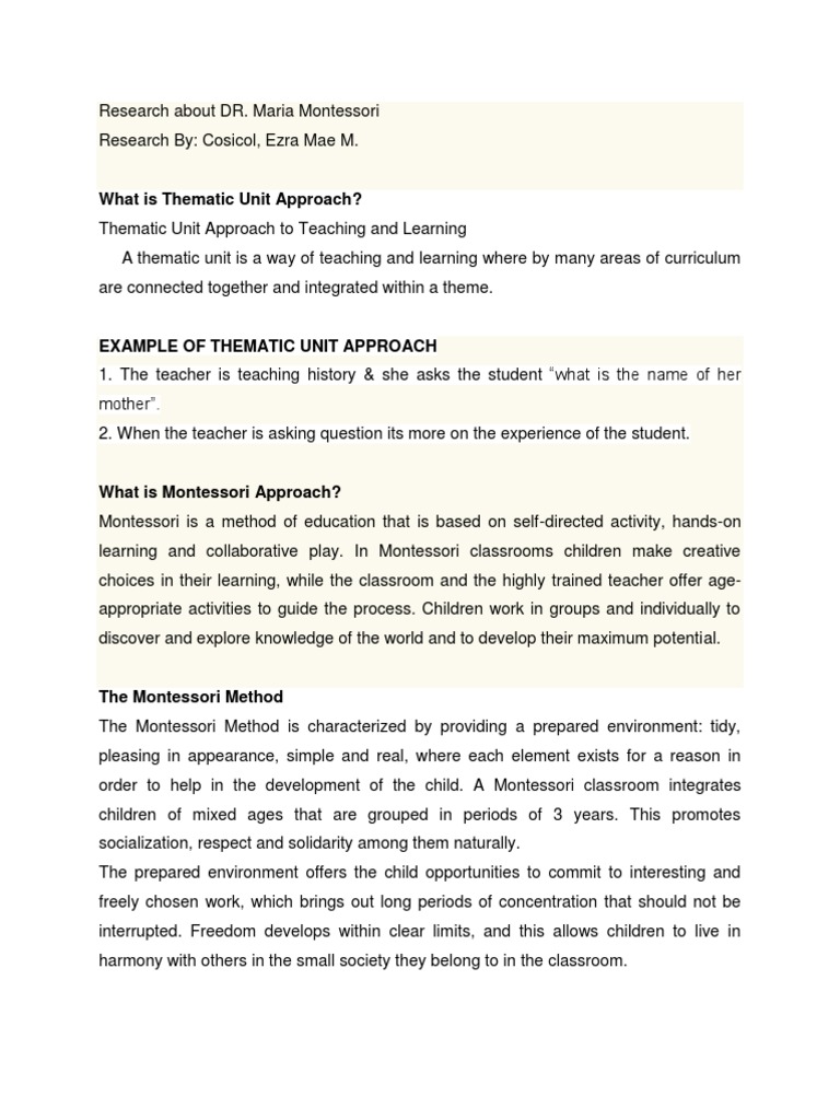 What Is Thematic Unit Approach? | Download Free PDF | Montessori ...
