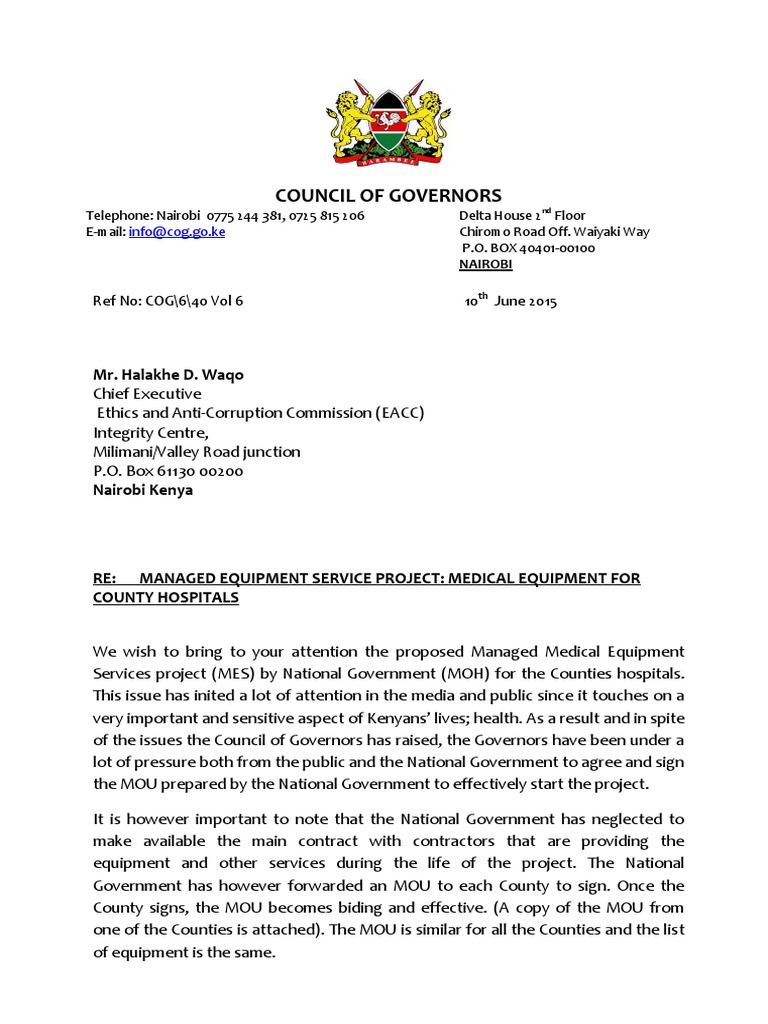 CoG Letter To The EACC - Signed June 2015 | Download Free PDF | Kenya ...