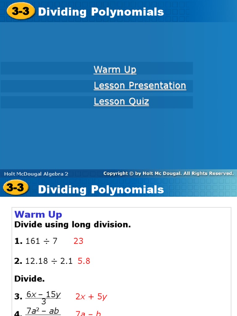 Warm Up Lesson Presentation Lesson Quiz: Holt Mcdougal Algebra 2 Holt ...