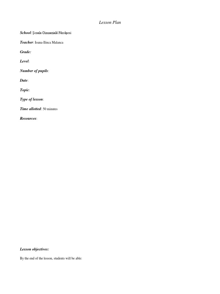 Lesson plan template for 50-minute class | PDF