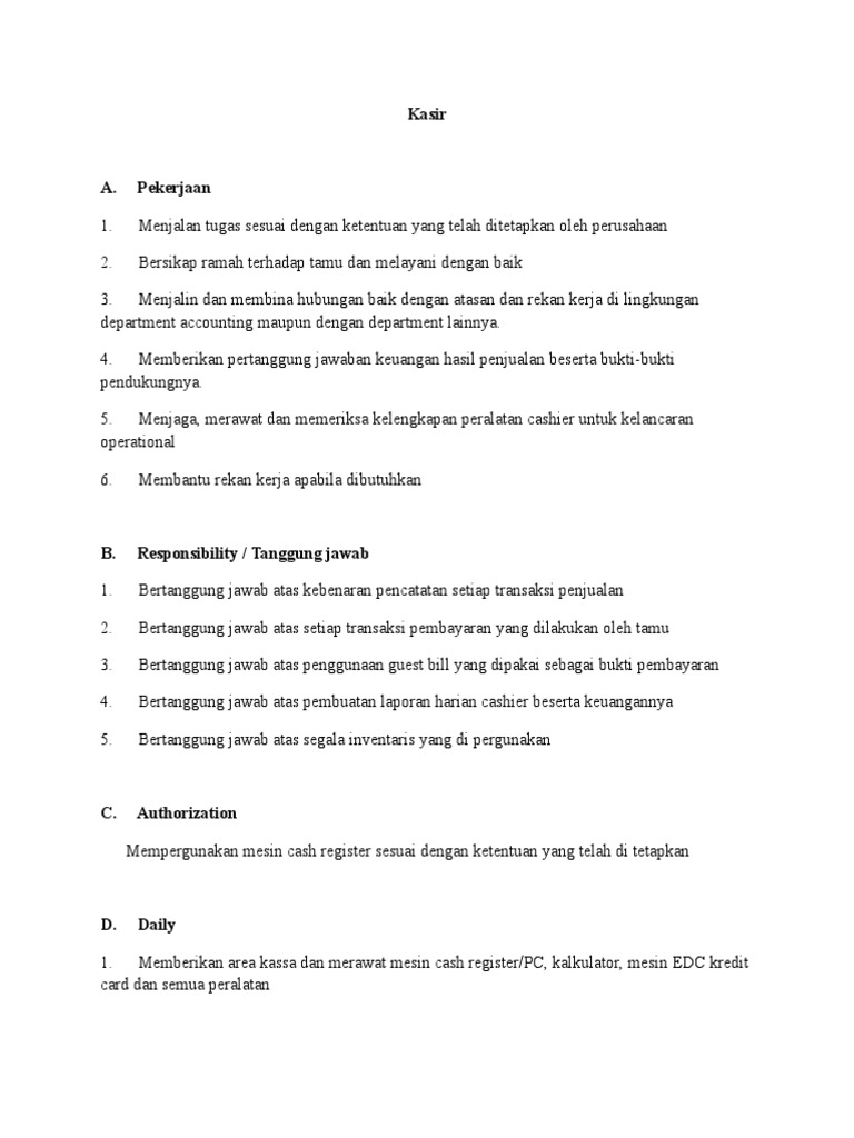Kasir SOP | PDF