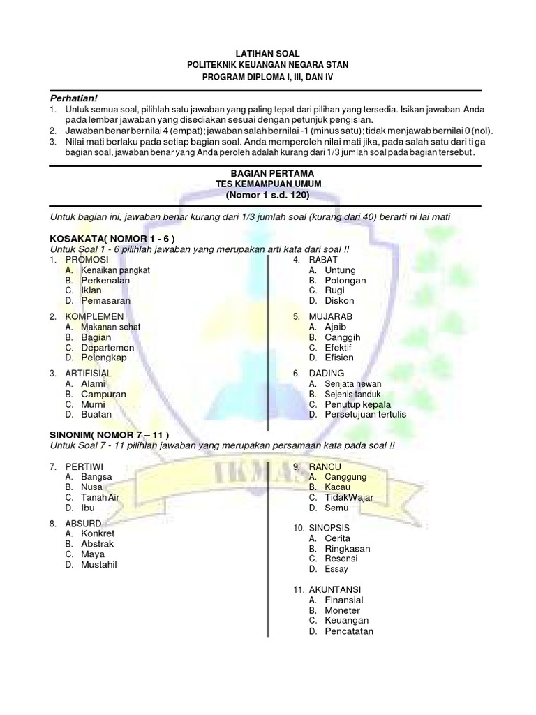 Soal PKN STAN Dan Pembahasan | PDF