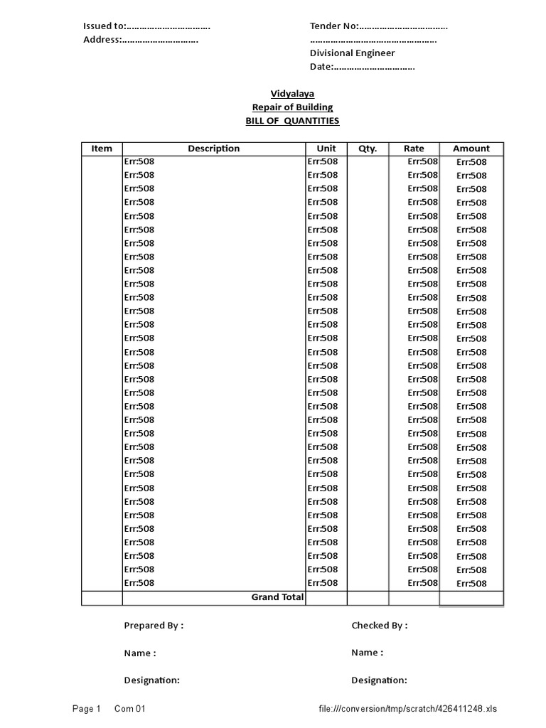Boq Format 2018 | PDF | Business | Economies