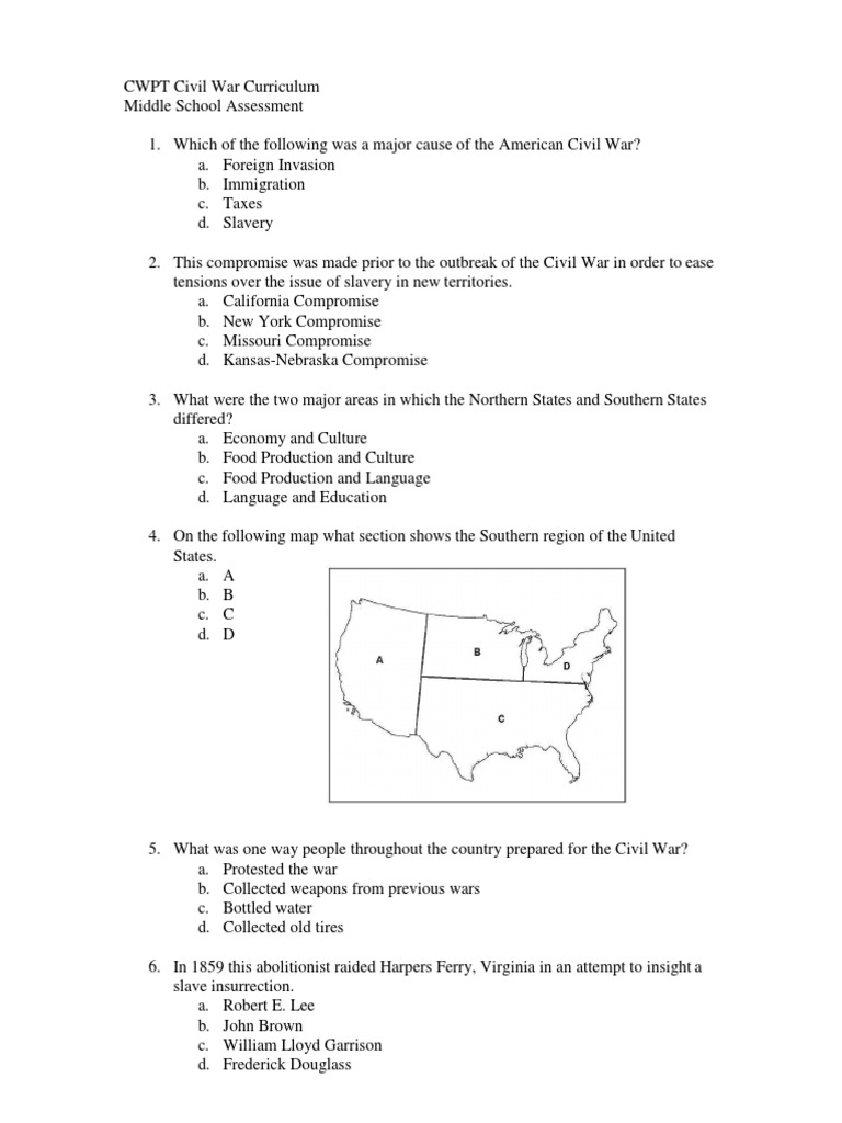 Middle School Assessment | PDF | American Civil War | Confederate ...