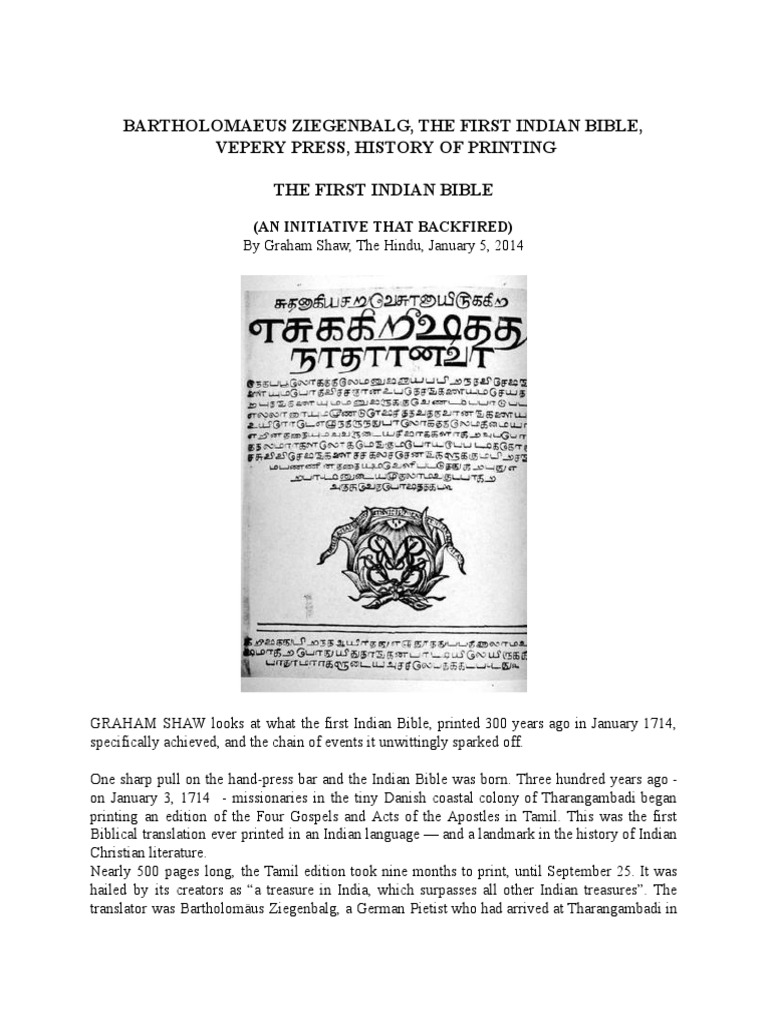 The First Printed Book in India in Tabil The BIBLE | PDF | Religion And ...