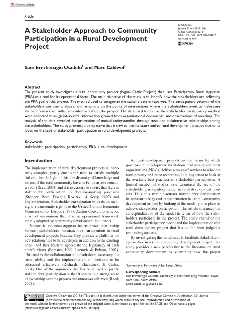 A Stakeholder Approach To Community Participation in A Rural ...