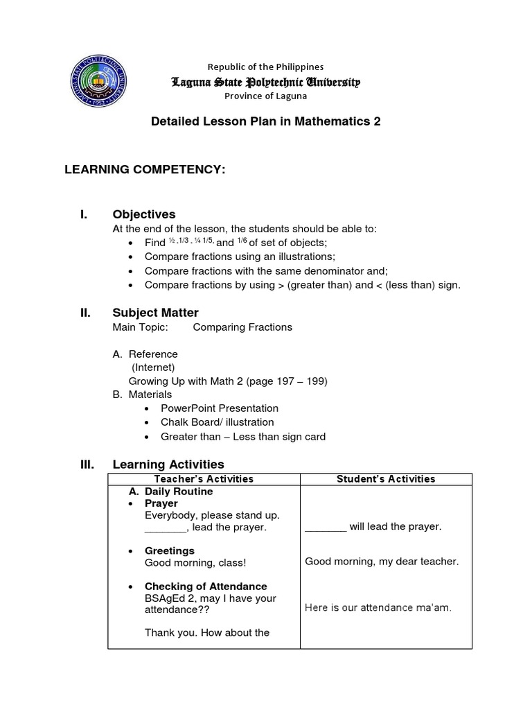 Final Lesson Plan (Math) | PDF | Odds | Fraction (Mathematics)