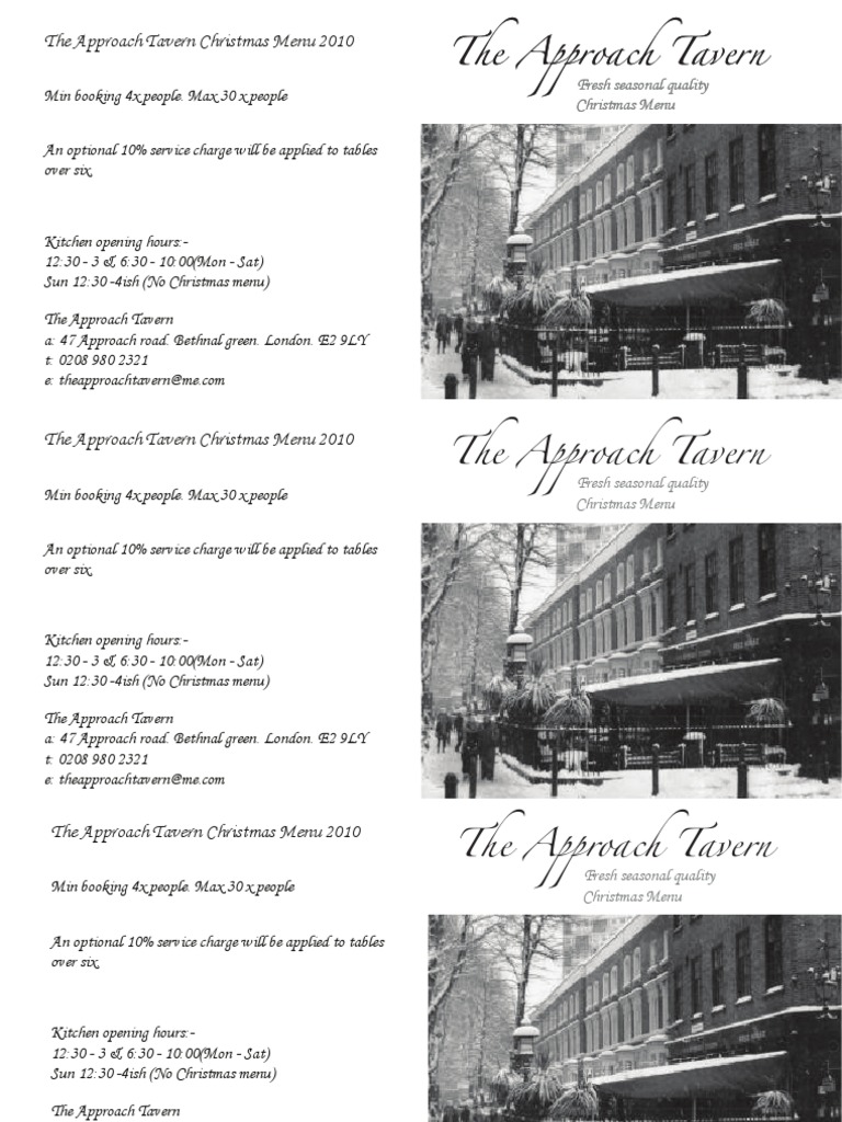 Approach Tavern Menu | PDF | Roasting | Cuisine