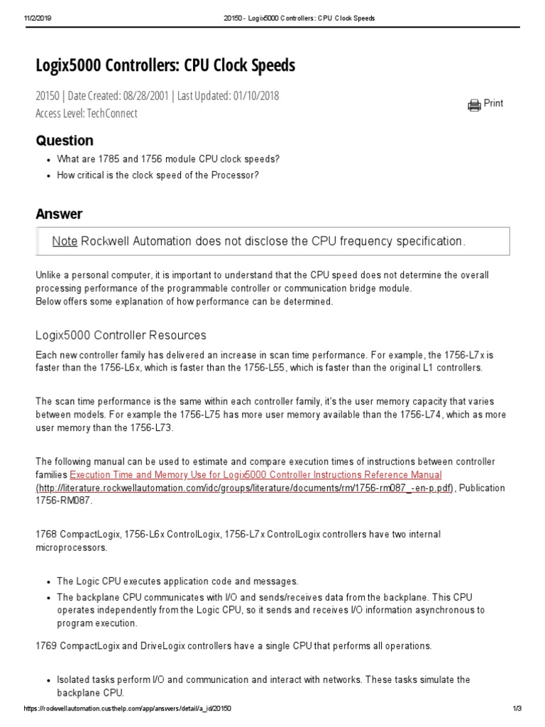 Logix5000 Controllers - CPU Clock Speeds | PDF | Central Processing Unit | Input/Output