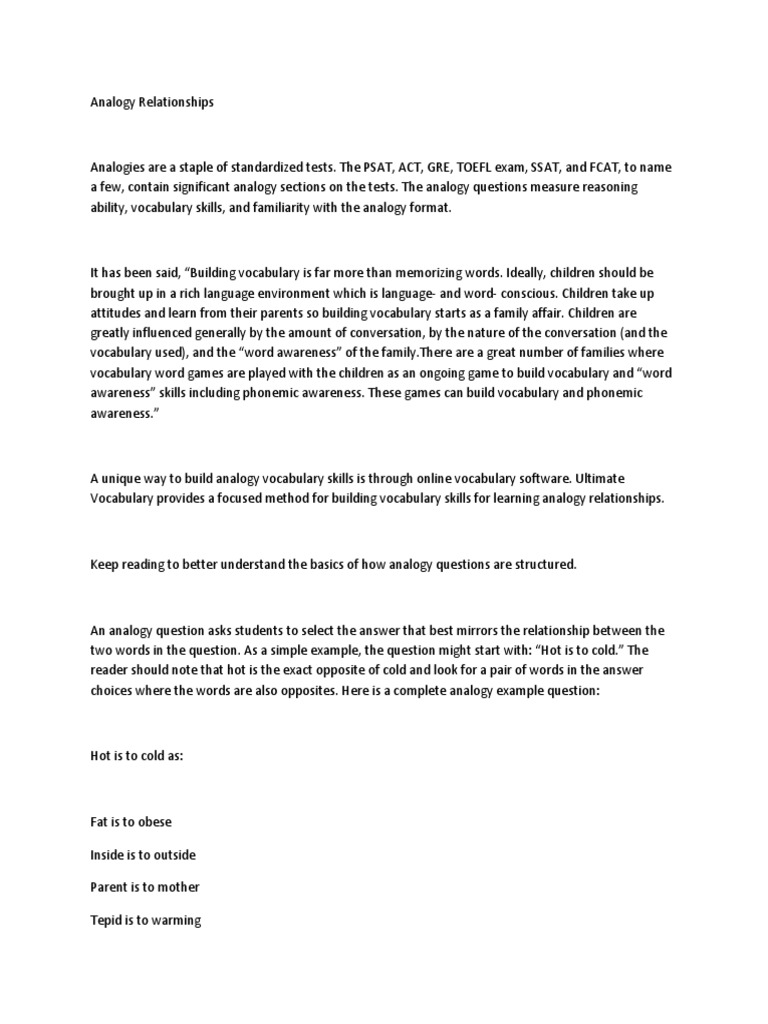 Analogy Relationships | PDF | Vocabulary | Analogy