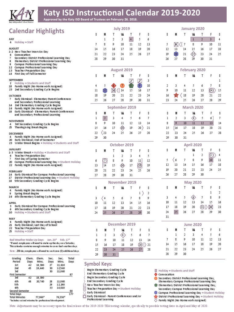 Instructional Calendar 2019-2020 | PDF | Academic Term | Homework