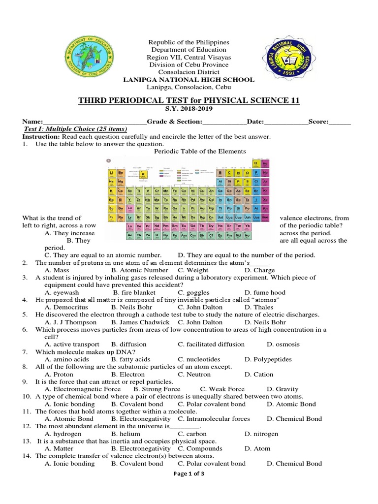 Monthly TEST PHYSICAL SCIENCE GRADE 11 | PDF | Chemical Bond | Atoms