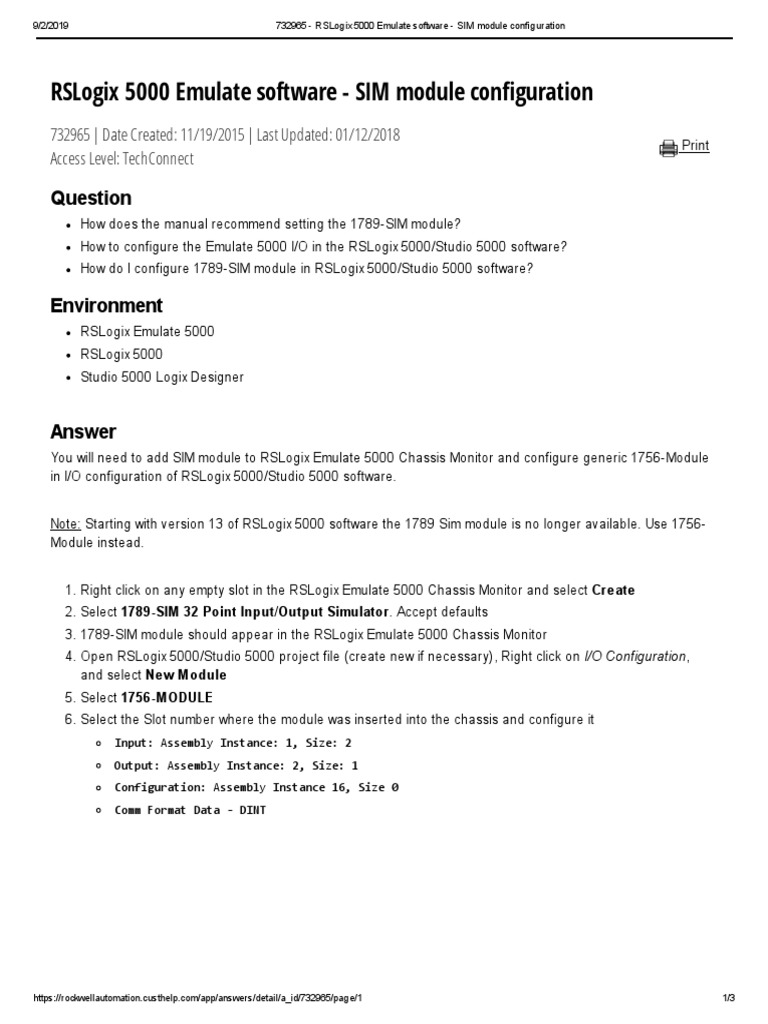 RSLogix 5000 Emulate Software - SIM Module Configuration | PDF ...