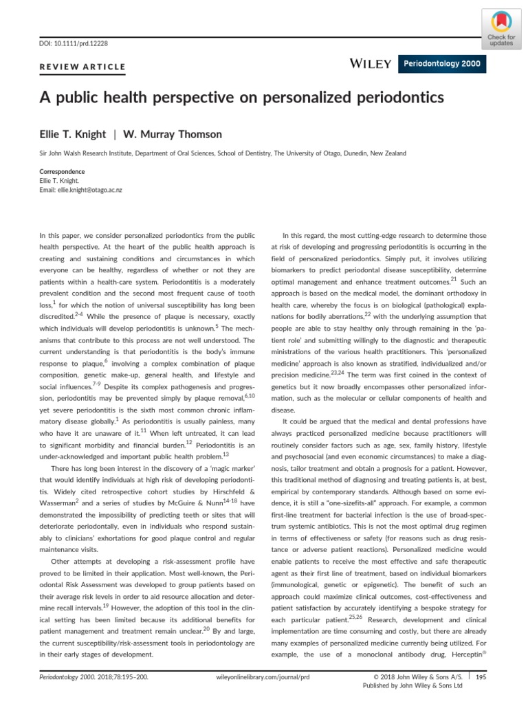 A Public Health Perspective On Personalized Periodontics: Ellie T ...